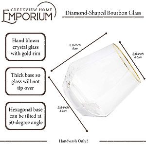 Creekview Home Emporium Scotch Glass Set - Diamond Designed 4pc Clear Whiskey Glasses with Gold Rim for Special Events