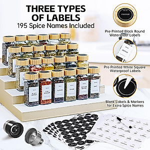 Miuyhji Spice Jars, 24 Pcs 4oz Spice Jars with Label, Glass Jars with Bamboo Lids, Spice Containers Bottles with Pepper Grinder & Stainless Steel Funnel for Seasoning Organizer, Cabinet, Drawer