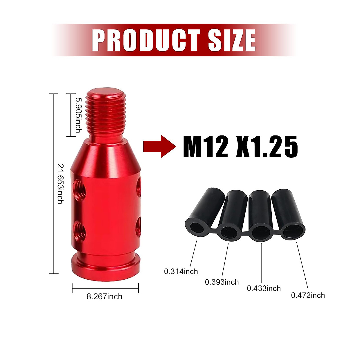UGSHY 1 PC M12 x 1.25 Universal Shift Knob Adapter, Aluminum Alloy Transmission Gear Stick Shift Connector, for Non Threaded Shifters (Red)