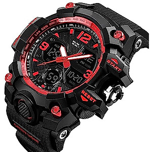 LYMFHCH Men's Analog Sports Watch, LED Military Digital Watch Electronic Stopwatch Large Dual Dial Time Outdoor Army Wrist Watch Tactical