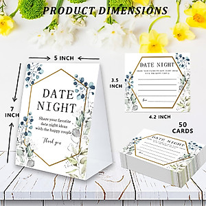 Eucalyptus Bridal Shower Games Date Night Sign, 1 Date Night Sign and 50 Date Night Cards, Bridal Shower Decorations, Wedding Shower Game-DNYH08
