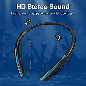Bluetooth Retractable Headphones, Upgraded Wireless Earbuds Neckband Headset Sports Sweatproof Earphones