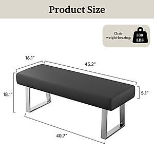 JIEXI 47in Upholstered PU Leather Long Bench, Waiting Room Bench Seating with Metal Leg, Reception Bench Office Chair, Bedroom Bench Corner Bench, for entryway and Living Room, Footstool (Black, 1.2m)