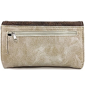 Justin West Tooled Leather Laser Cut Turquoise Rhinestone Cross Concho Studded Shoulder Tote Handbag Purse (Cream Purse and Wallet)