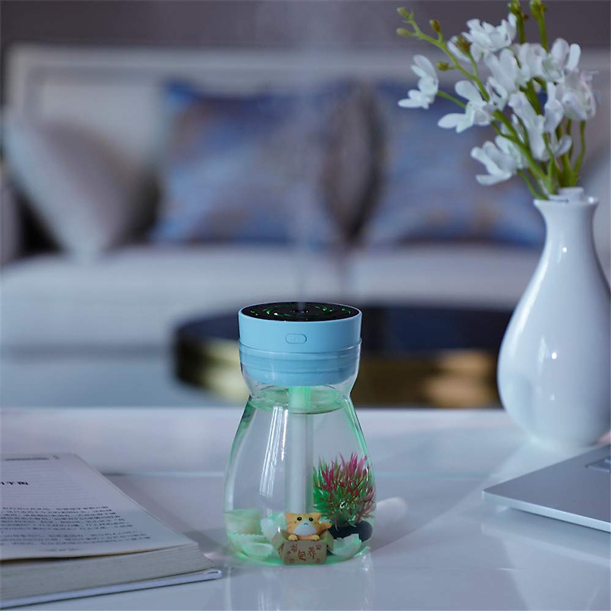 Micro Landscape Humidifiers, Mini Humidifier, Small Humidifier,Cute humidifier,Car Humidifiers,Air Humidifier,personal humidifier,Cool Mist Humidifiers For Bedroom Kids,Office Desk Humidifier(Blue)