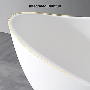 Weibath Freestanding 71 Inch Oval Bathtub Stone Resin Soaking Bathtub with Center Drain (Matte White)