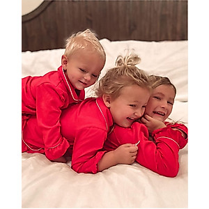 MAINESAKA Baby Boy Girl Pajamas Christmas Red Plaid Print Long Sleeve Lapel Collar Button Down Top Shirt Pants Nightwear (Red Ruffle, 4-5 Years)