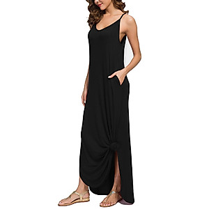 GRECERELLE Women's Summer Casual Loose Dress Beach Cover Up Long Cami Maxi Dress with Pocket Black-X-Large