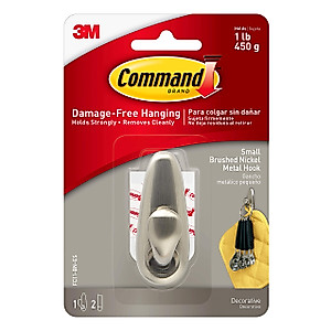 Command FC11-BN, 1 lb Capacity, Brushed Nickel Metal Hook, Small