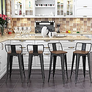 Andeworld 24 Inch Swivel Bar Stools Set of 4 Counter Height Stools Industrial Metal Barstools (24 inch, Black)