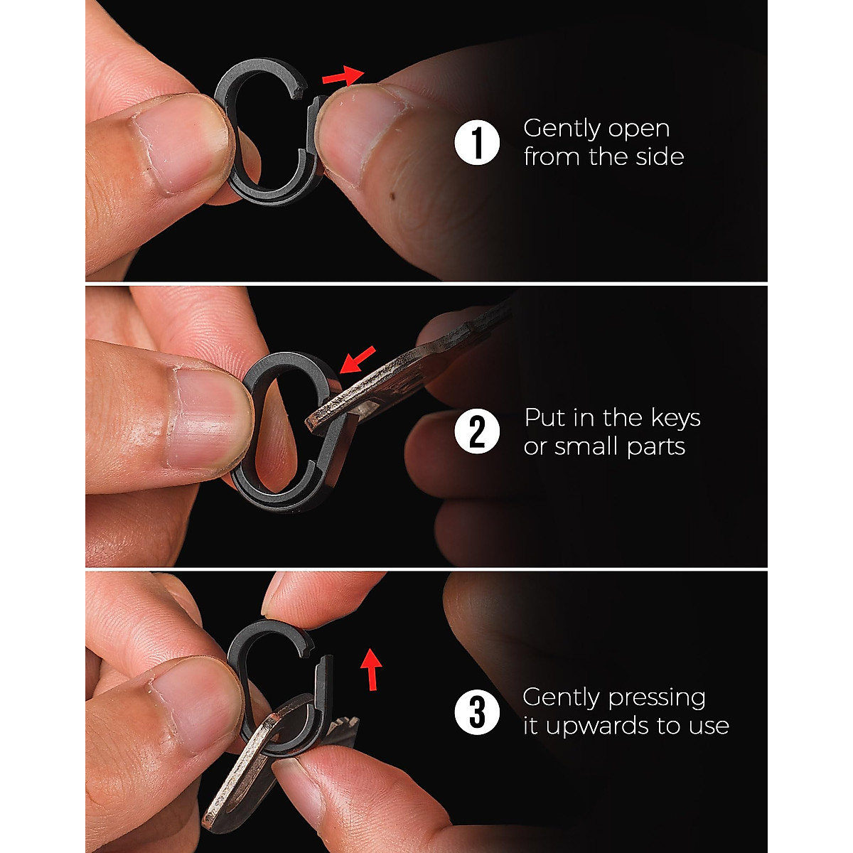 FEGVE Titanium Mini Key Chain Rings Small Quick Release Connecting Keychain for Home Keys Organization (Black-2*Mini Links+3 * 0.86 in Ti Keyrings)