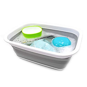 SAMMART 9.2L (2.37Gallon) Collapsible Tub - Portable Outdoor Picnic Basket/Crater - Foldable Shopping Bag - Space Saving Storage Container (M, Gray)