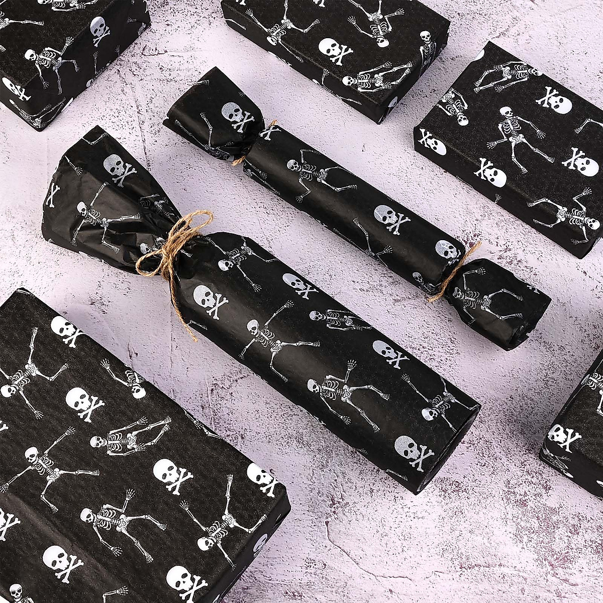 Bolsome 100 Sheets 20 × 14 Inches Halloween Tissue Paper for Gift Packaging Black White Dancing Skeleton Patterned Tissue Paper for Halloween Trick or Treat Party DIY Craft