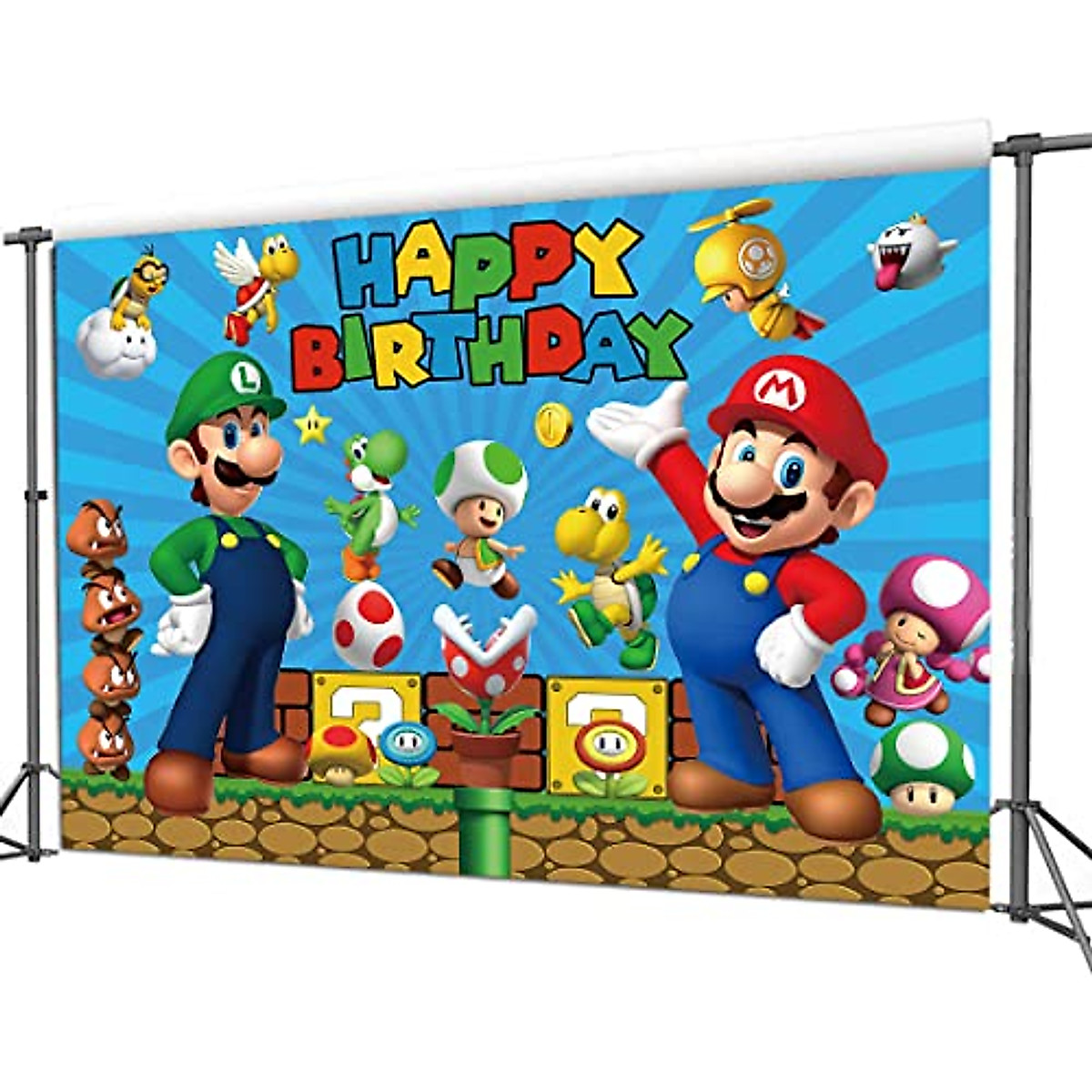 Super Brother Boy Backdrop Kids Adventure Game Party Background Mushroom Gold Coins Decoration Banner Baby Shower Photography Supplies (6x4FT)