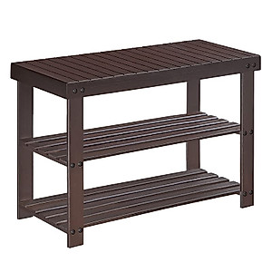 SONGMICS Shoe Rack Bench, 3-Tier Bamboo Shoe Storage Organizer, Entryway Bench, Holds Up to 286 lb, for Entryway Bathroom Bedroom, Brown ULBS04Z
