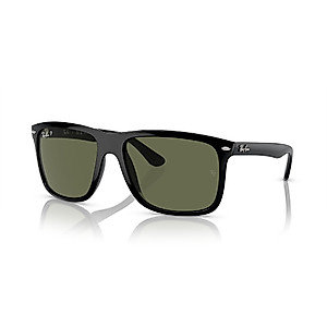 Ray-Ban RB4547F Boyfriend Two Square Sunglasses, Black/Green Polarized, 60 mm
