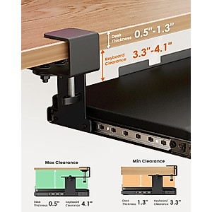 ErGear Keyboard Tray Under Desk, Corner Keyboard Tray with 45° Adjustable C Clamp for L Shaped Desk, Under Desk Keyboard Tray Slide Out, Computer Keyboard & Mouse Tray, 26.38" W x 11.61" D, Black