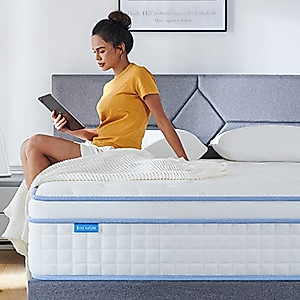 IYEE NATURE Queen Mattresses, 14 Inch Queen Size Hybrid Mattress Individual Pocket Springs with Foam,Queen Bed in a Box,Medium Soft,Bule