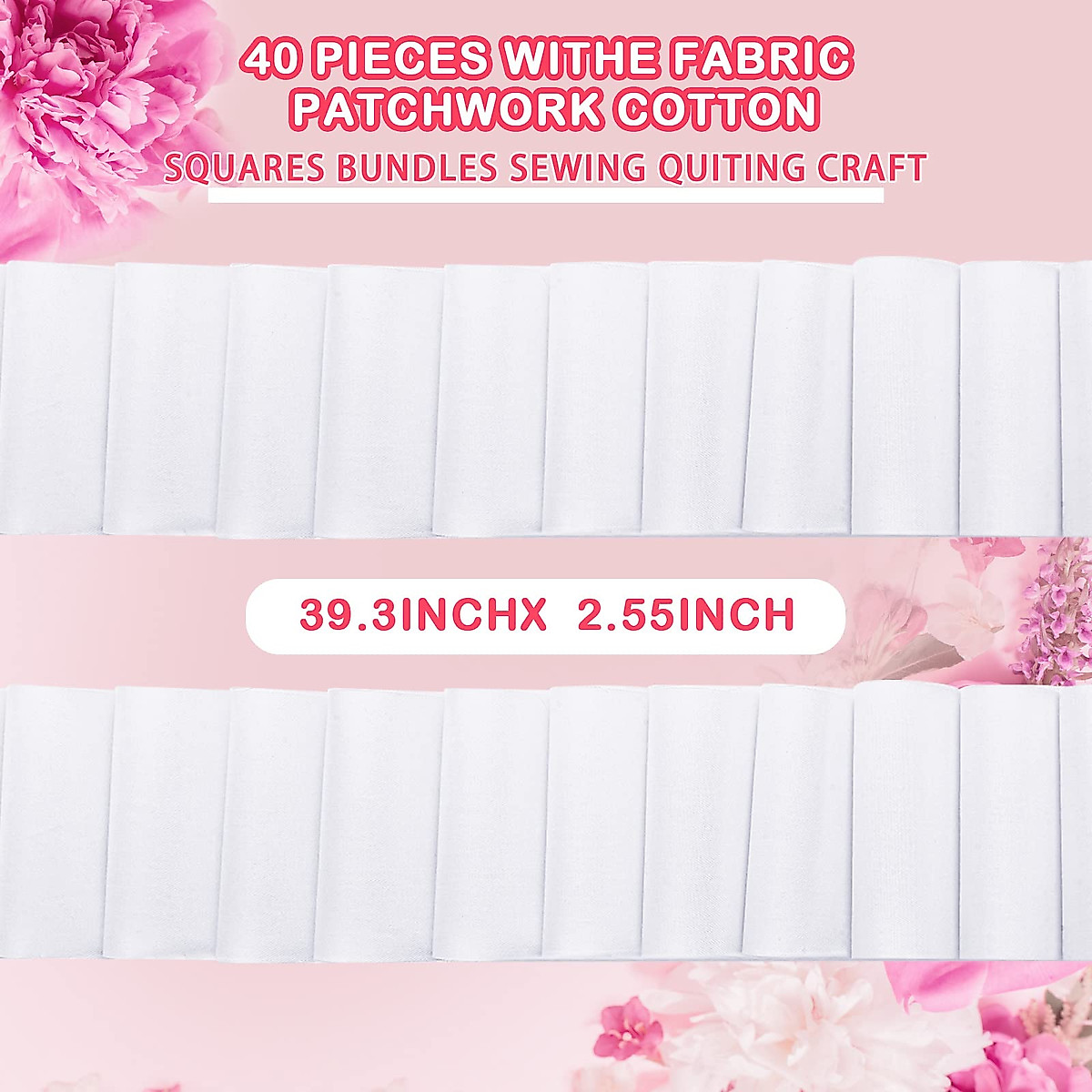 40 Pcs White Jelly Cotton Fabric Patchwork Roll, 2.55 Inch Roll Up Cotton Fabric Quilting Strips, Jelly Fabric Patchwork Craft Cotton Fabric for Quilters and Sewing DIY Crafts (Basic Style)