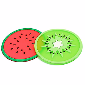 DomeStar Fruit Coaster, 7PCS 3.5" Non Slip Coasters Heat Insulation Colorful Unique Slice Silicone Drink Cup Mat for Drinks Prevent Furniture and Tabletop