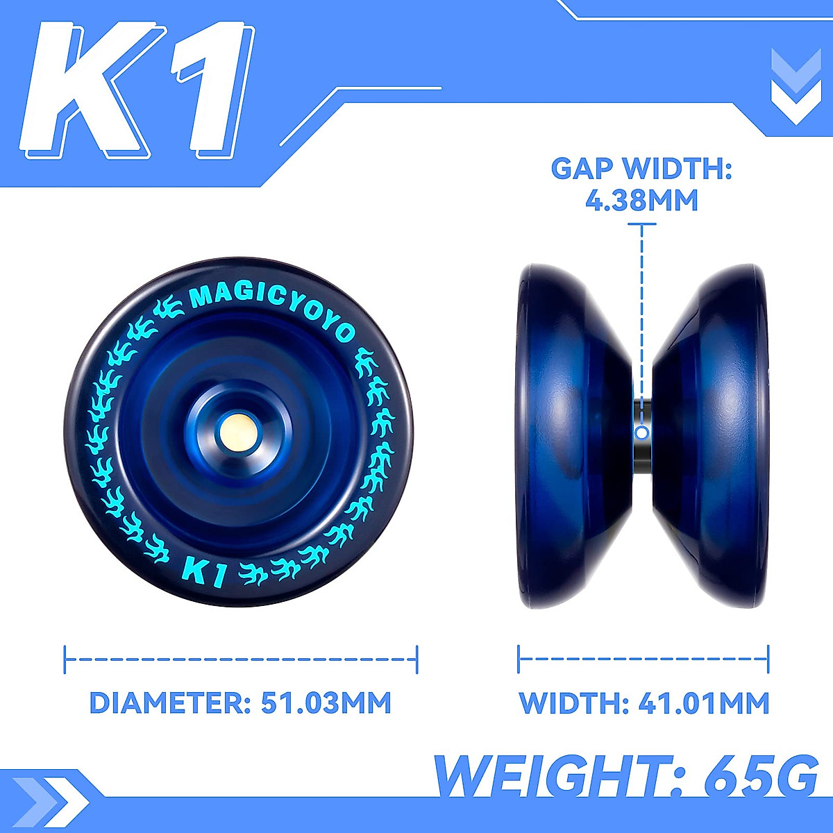 MAGICYOYO Responsive Yoyo K1 Tug Return Yoyo, Hubstacks Yoyo for Kids Beginners Dual Purpose Yoyo with Unresponsive Bearing, Sturdy Storage Bag + 12 Yoyo Strings +Yo-Yo Glove +2 Yoyo Hubstacks (Blue)