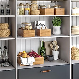 Seville Classics Bamboo Wood Storage Bins Organizer Boxes for Kitchen Counter, Pantry, Closet, Office Bedroom, Makeup, Bathroom, Nursery, K Cup, 5 Piece 3-Size (1 XL, 2L, 2M) Shelf Bin Set, Bamboo