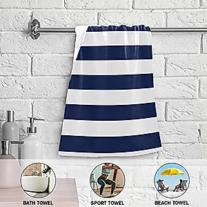KLL Bathroom Hand Towels Set of 2 Navy Blue and White Stripes 14 x 28 Inches Soft Quality Decorative Bathroom Towel for Hand, Face, Hair, Tea, Dishcloth, Kitchen and Bath