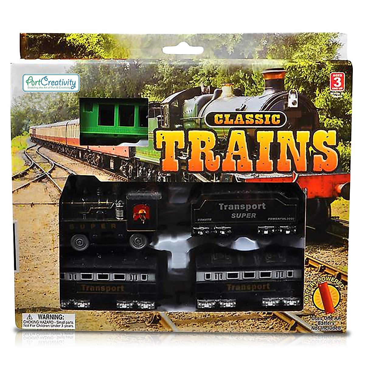 ArtCreativity Train Set for Kids, Battery-Operated Toy Train with 4 Cars and Tracks, Durable Plastic, Cute Christmas Holiday Train for Under The Tree, Great Gift Idea for Boys and Girls