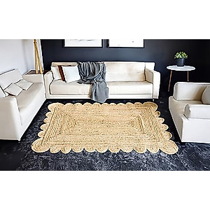 Generic Handwoven Scalloped Jute Area Rug 2x3/3x5/4x6-Braided Jute Runner Rug 2.5x6 ft for Kitchen/Hallway-Natural Farmhouse Scallop Jute Rug 5x7-Reversible Jute Rug 8x10 (Beige, 4' x 6' Feet)