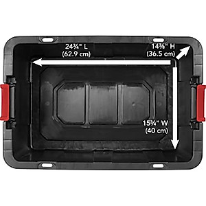 Sterilite 14669004 27 Gallon/102 Liter Industrial Tote, Black Lid & Base w/ Racer Red Latches, 4-Pack