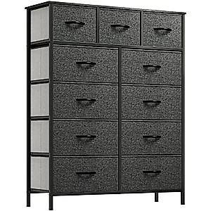 YITAHOME 11-Drawer Fabric Dresser, Dresser for Bedroom, Hallway, Nursery, Closets, Tall Chest Organizer Unit with Sturdy Steel Frame, Wooden Top, Cool Grey