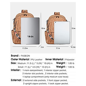 FADEON Leather Laptop Backpack Purse for Women Small Designer Laptop Bag,Multi-Pockets Travel Ladies Shoulder Bag Brown