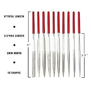 10-Piece Mini Diamond Needle File Set (6" Total Length 150 Grit Diamond File) by Kalim