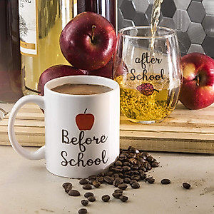 Funny Mugs, LOL Before School, After School Coffee Mug and Stemless Wine Glass Set - Gift for Teachers and Professors - 11 oz Coffee mug - 15 oz wine glass