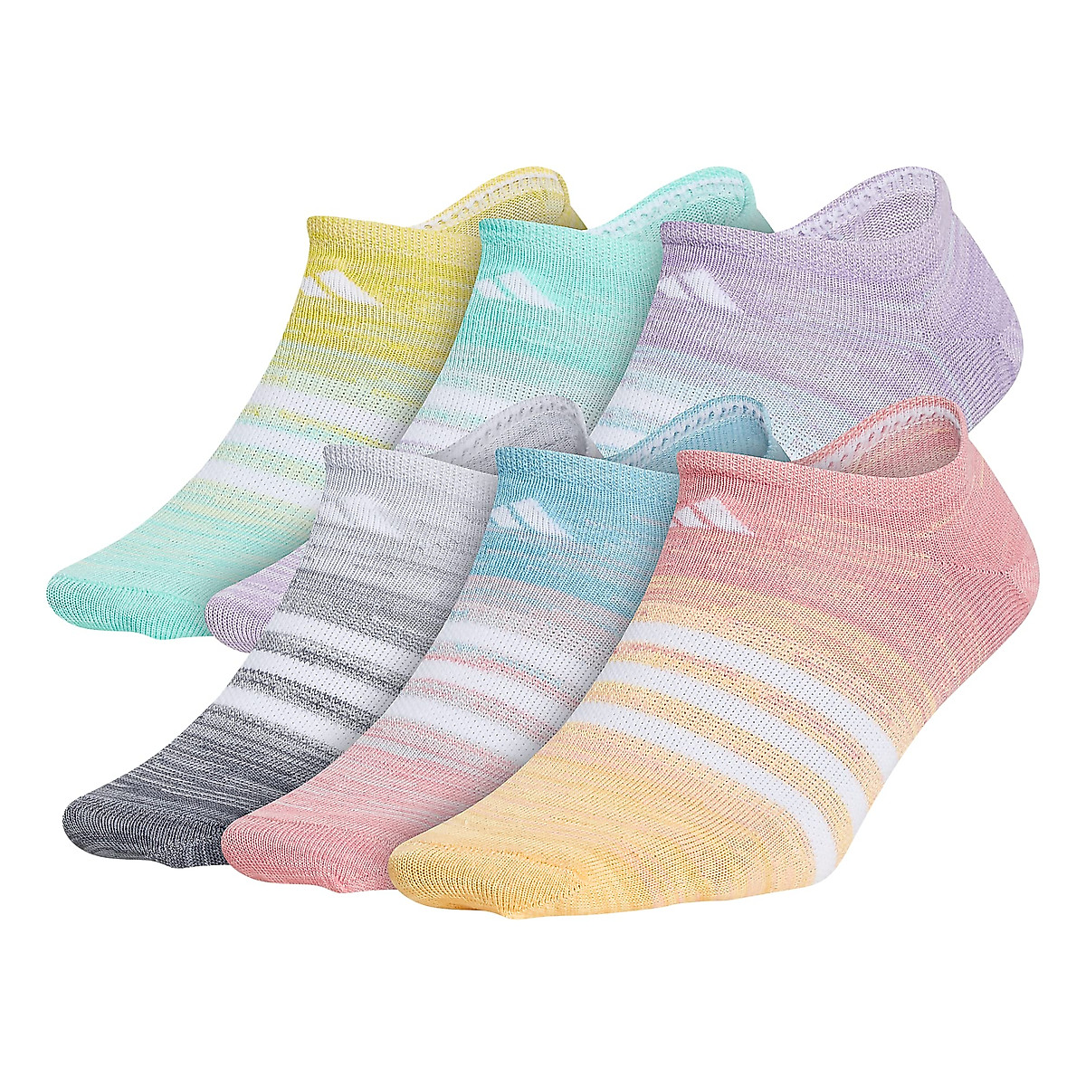 adidas Kids-Girl's Superlite No Show Socks (6-Pair), Hazy Rose/Hazy Blue/White, Large
