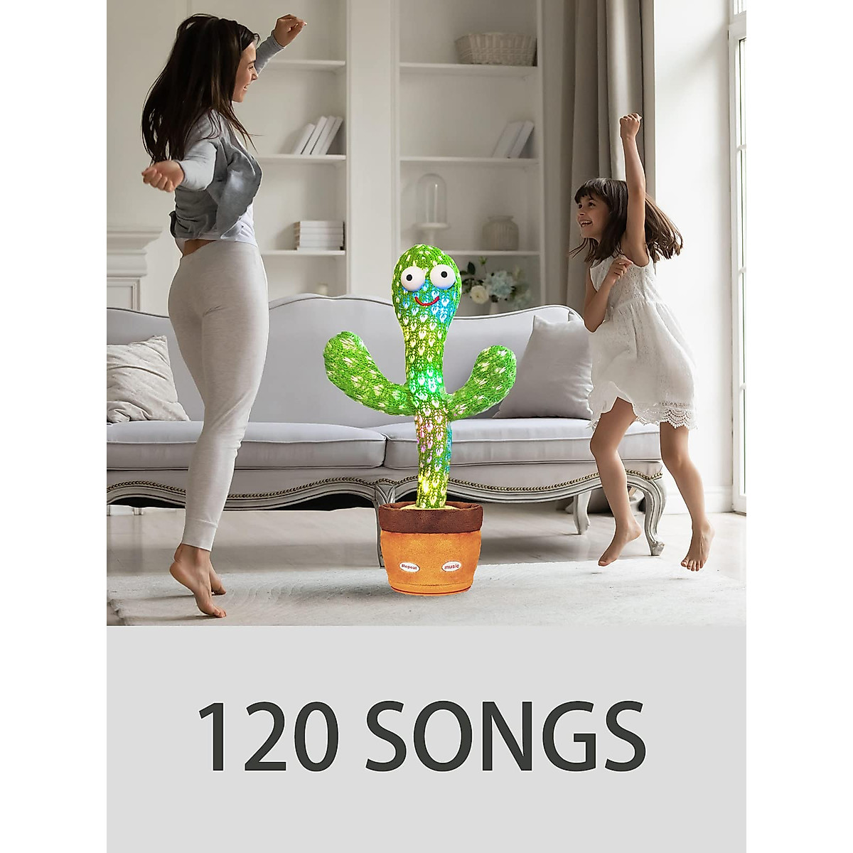 Keculf Cactus Toy - Talking, Singing Cactus Toy, Mimicking Musical Cactus with LED Light, Repeats What You Say with Songs in English for Babies Cactus Toy Mimic Gift Box Packaging