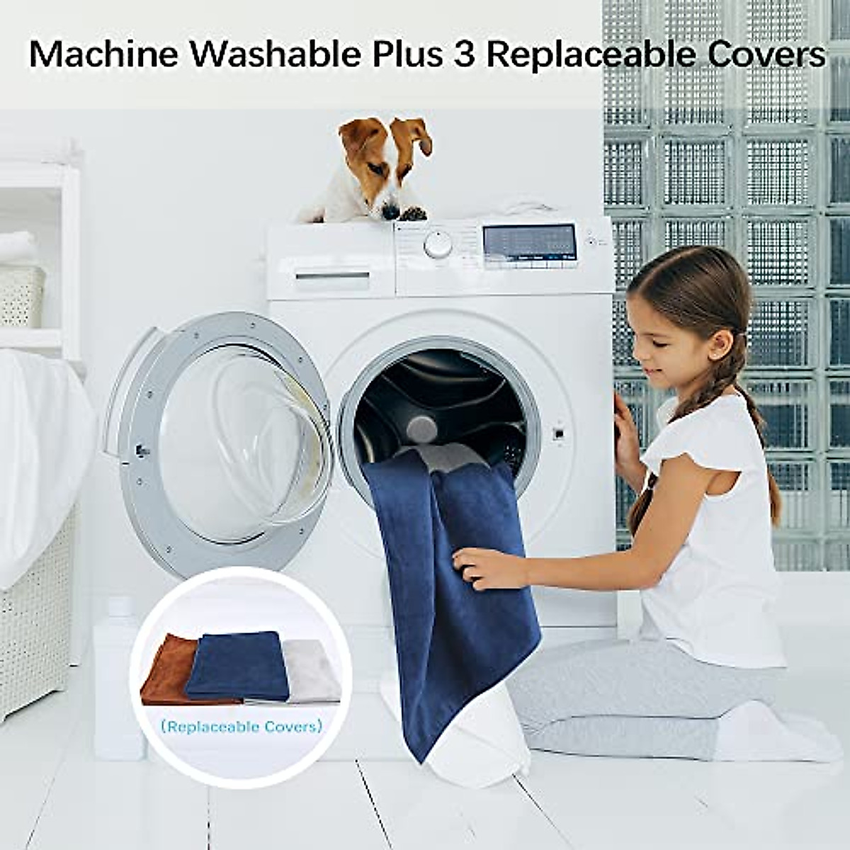 Pet Heating Pad Electric Heated Dog Cat Bed with 2Pcs Replaceable Covers Chew Resistant Cord Waterproof, Mat for Pet House Auto Power Off (18"x18")