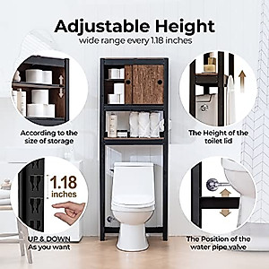 HOMEDANT House Over The Toilet Cabinet Shelf with Laminated Board, Adjustable Bathroom Storage Organizer Rack with Sliding Door, Medicine Cabinet Shelving, Shelves for Laundry Restroom Kitchen Garage