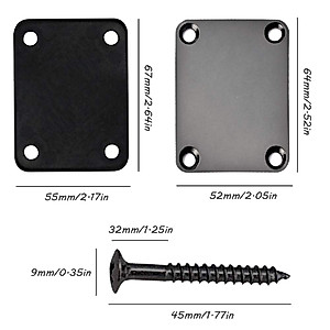 3 Pack Different Colors Electric Guitar Neck Plate with Crews, SourceTon Guitar Neck Plate (Silver, Black, Gun Black) for Replacement Electric Guitar Part