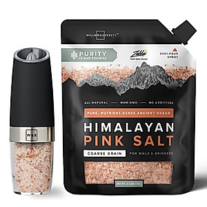 Willow & Everett Electric Salt and Pepper Grinder Set - 2 Battery-Operated, Automatic Salt and Pepper Shakers - Black and Stainless Steel Gravity Electric Salt Grinder & Pepper Mill for Seasoning