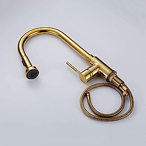 Extendable Kitchen Faucet Gold Faucet Kitchen with Pull-Out Spray Shower Sink Mixer Single Lever Mixer Tap Sink Mixer 360°°Swivel Made of Brass