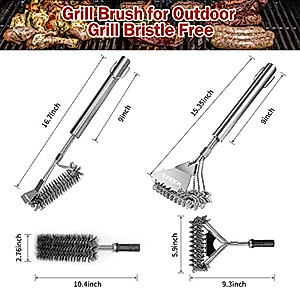 Grill Brush for Outdoor Grill, NOBNOI 2 in 1 Stainless BBQ Grill Brush Kit, Safe Bristle Free Brush with Scraper, BBQ Accessories with Replaceable Heads, Grill Cleaning Kit for All Grill Grates