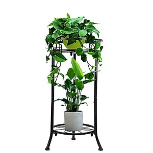 Plant Stands Indoor Outdoor, Metal Multiple Potted Plant Rack Holder, 2 Tier Tall Patio Flower Pot Stand for Corner, Anti-Rust 20.3" (Black)