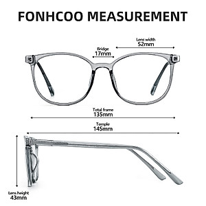 FONHCOO Blue Light Blocking Glasses Fashion Round TR90 Frame Transparent Eyewear Anti UV Blu-Ray Computer Glasses for Women Men (Grey)
