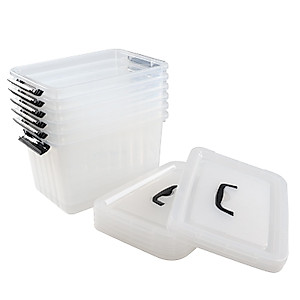 Rinboat 12 Quart Plastic Storage Bins with Lids and Handles, 6 Packs
