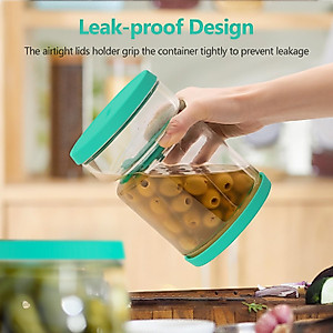 ForTidy Glass Pickle Jar with Strainer Flip - Airtight Olive Container with Silicone Lids, 50.72oz Kitchen Organization Must-Have Versatile Hourglass Jar, BPA-Free, Dishwasher Safe (Green)