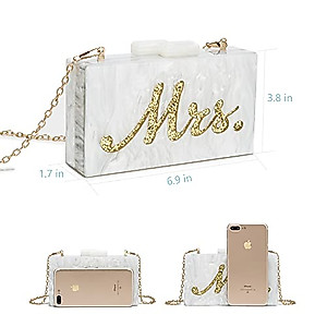 Mrs Clutch Purse Women Evening Bag Handbag for Bride Party White