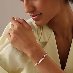 LeCalla 925 Sterling Silver Italian Paperclip Link Chain Sliding Bolo Bracelet for Women