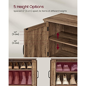 VASAGLE Shoe Cabinet, 3-Tier Shoe Storage Organizer, Shoe Shelf, Traditional American, Freestanding Cabinet with Height-Adjustable Shelf, 13.8 x 31.5 x 27.6 Inches, Entryway, Honey Brown ULBC038B01