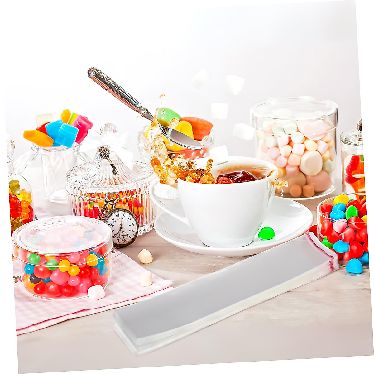 VORCOOL 200pcs Clear Long Cello Bags Self Sealing Thick OPP Adhesive Bags for Bakery Cookies Christmas Halloween Party Decorative Gift(5x27cm)